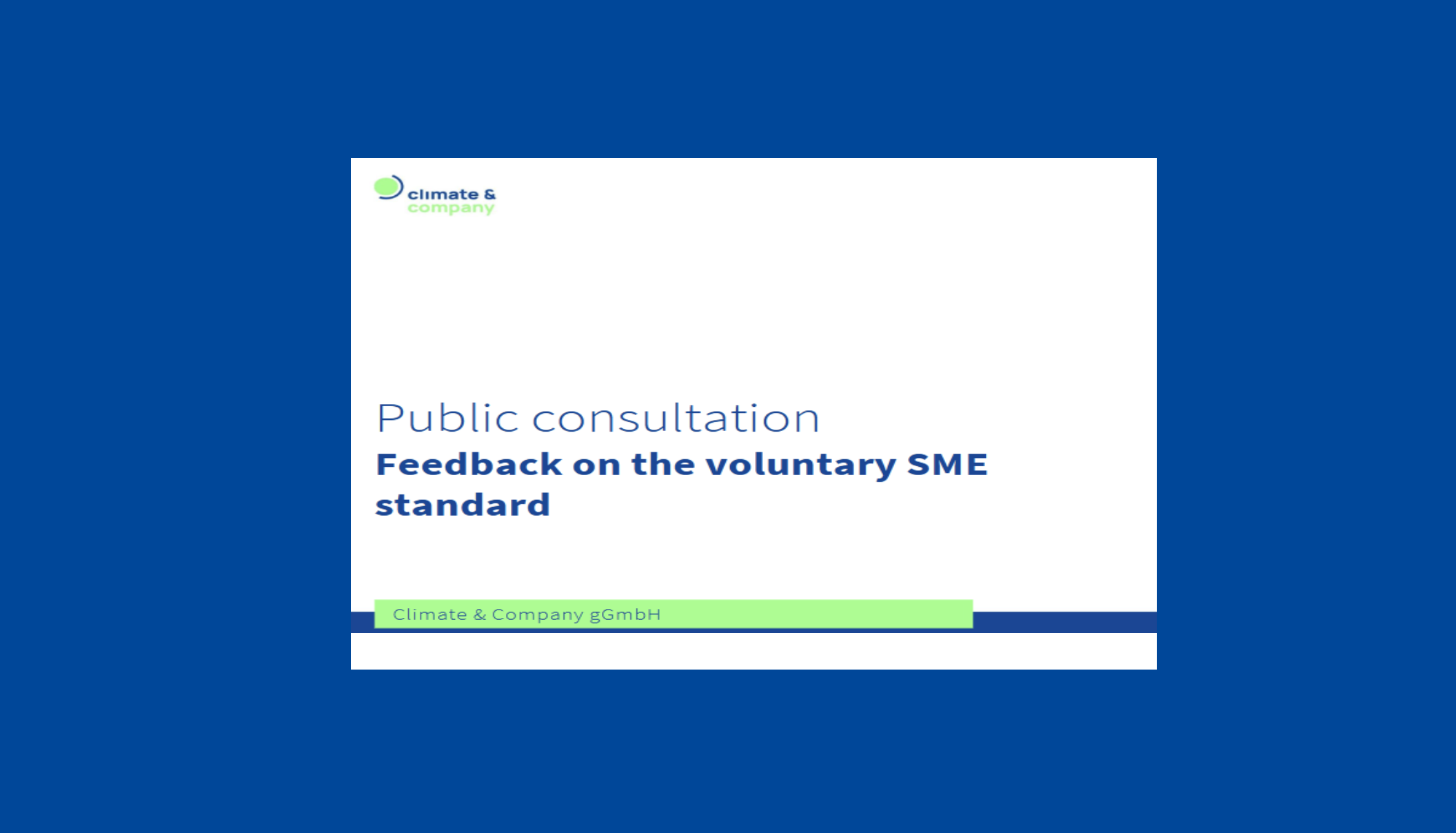 Public Consultation: Feedback on the voluntary SME standard - Climate ...